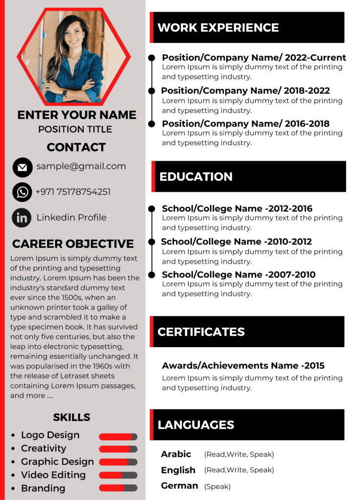 Dubai Resume Template Experience First | ATS Canva 2026